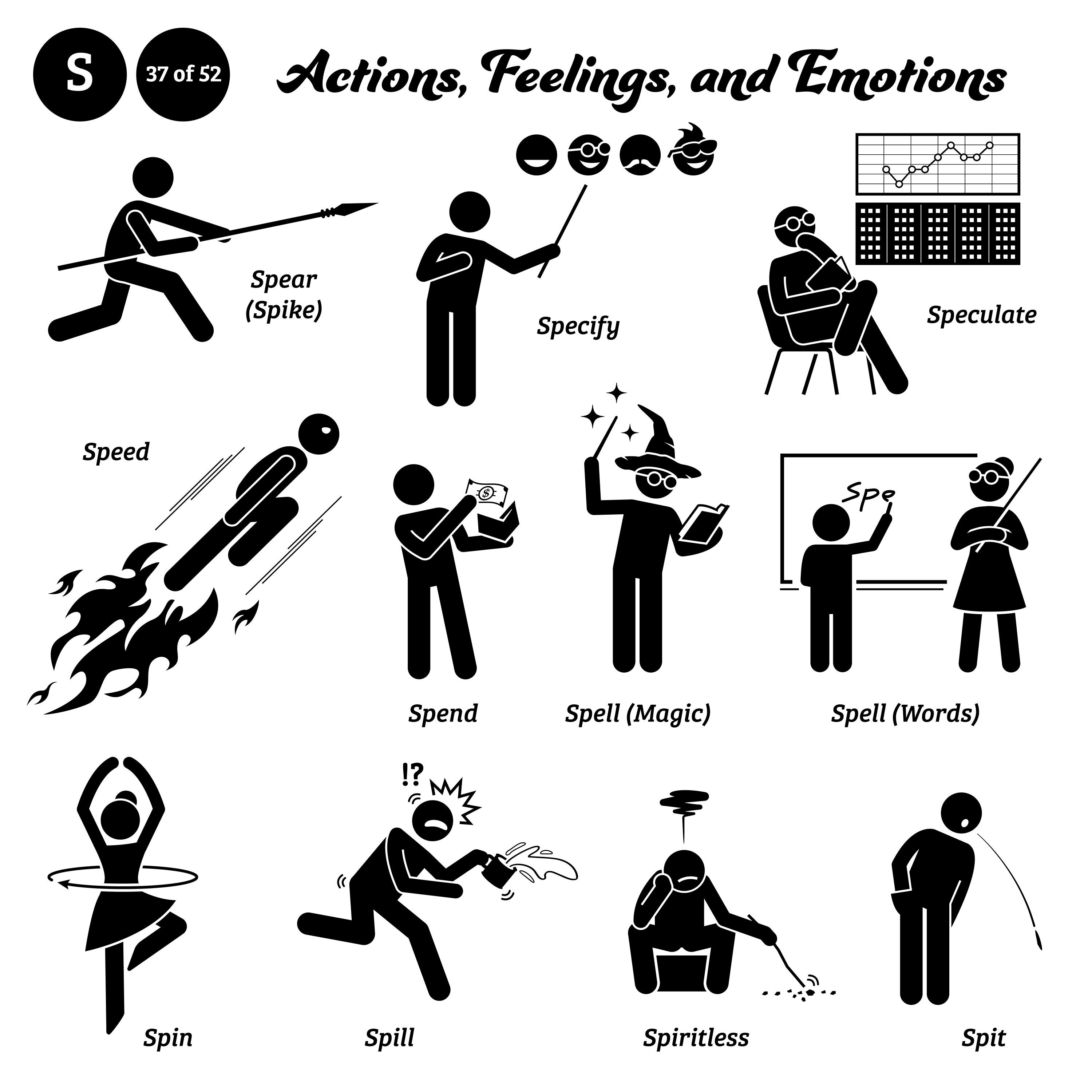 Stick Figures Man People Stickman Silhouette Action Verbs S Vector SVG ...