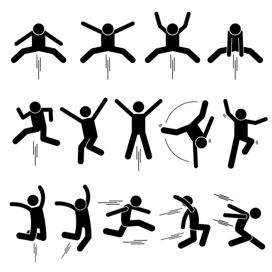Stick Figure Stickman Stick Man People Person Poses Postures Jump ...