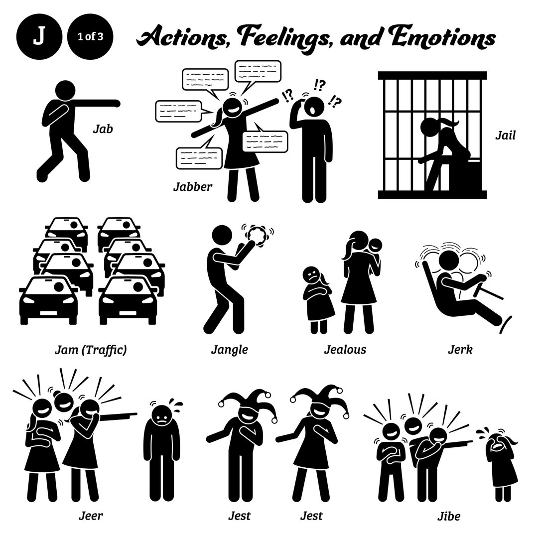 Stick Figures Man People Stickman Silhouette Action Verbs J Vector SVG ...
