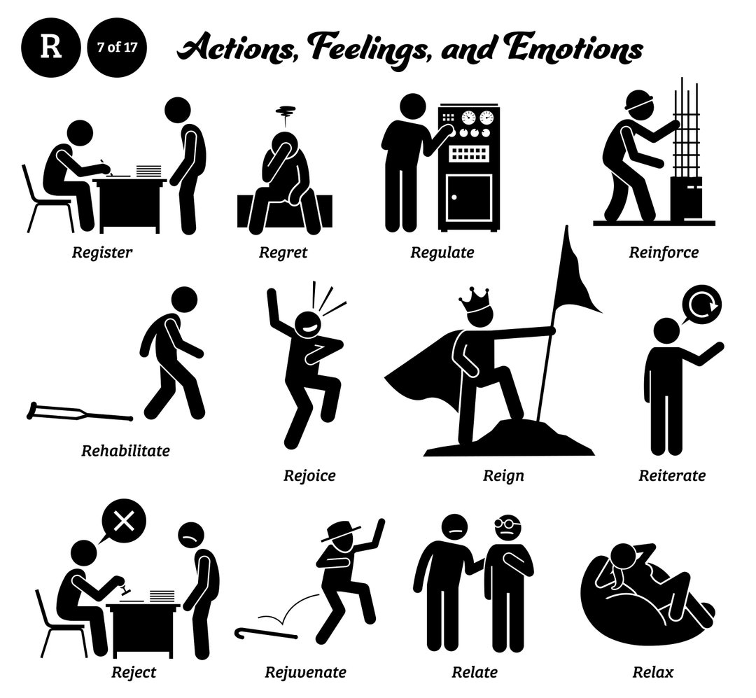Stick Figures Man People Stickman Silhouette Action Verbs R Vector SVG ...