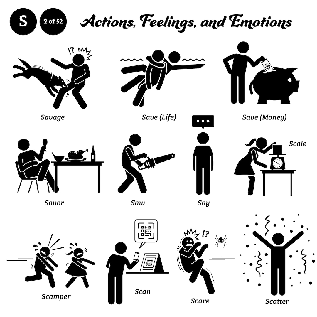 Stick Figures Man People Stickman Silhouette Action Verbs S Vector SVG ...