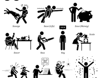 Stick Figures Man People Stickman Silhouette Action Verbs S Vector SVG ...