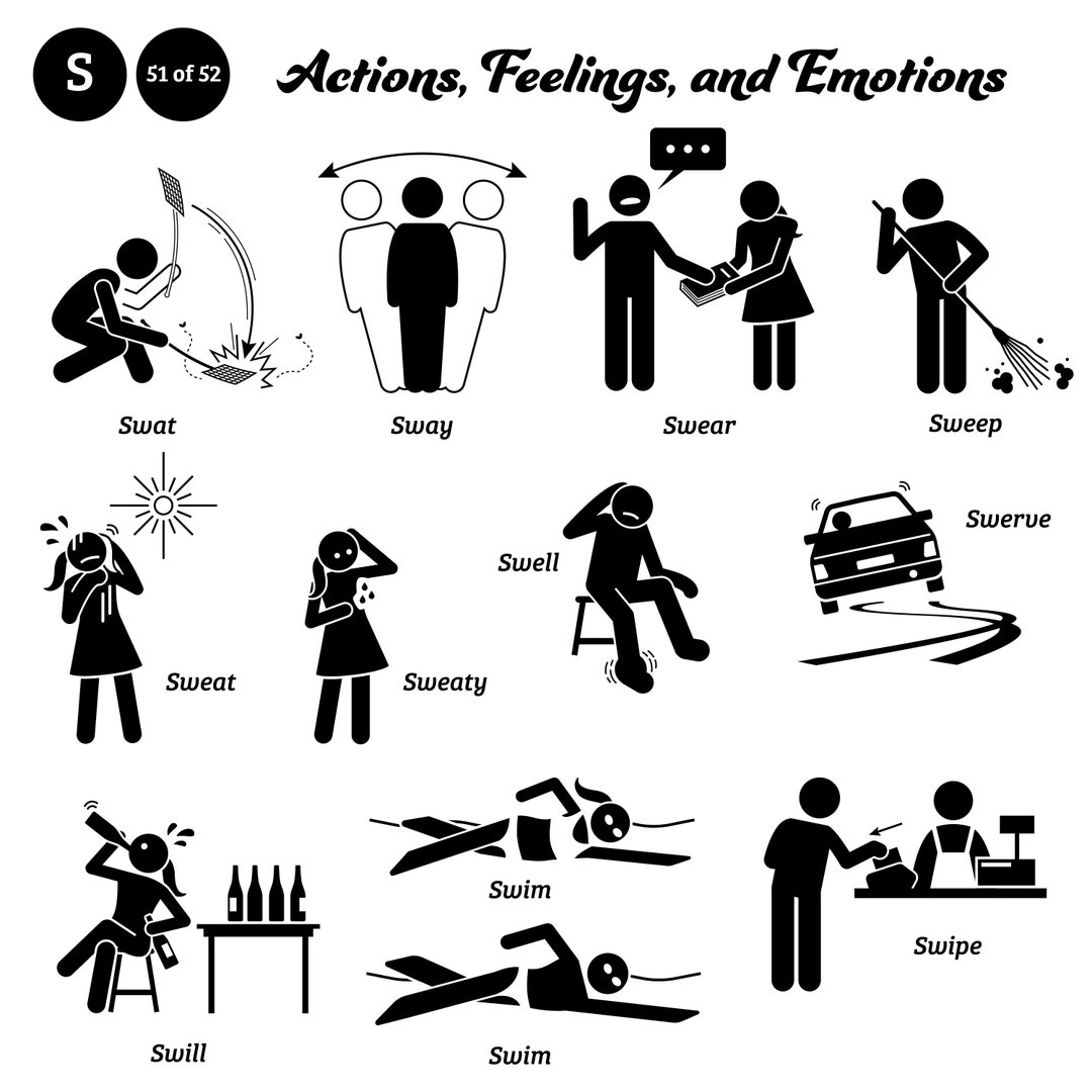 Stick Figures Man People Stickman Silhouette Action Verbs S Vector SVG ...