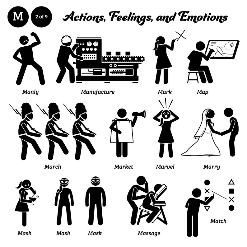 Stick Figures Man People Stickman Silhouette Action Verbs M - Etsy