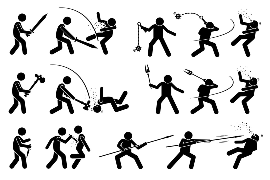 Stick Figure Stickman Cartoon Character Fight Fighting Weapon Attack ...