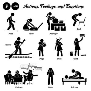 Stick Figures Man People Stickman Silhouette Action Verbs P Vector SVG ...