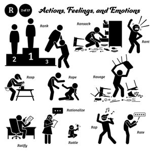 Stick Figures Man People Stickman Silhouette Action Verbs R Vector SVG ...
