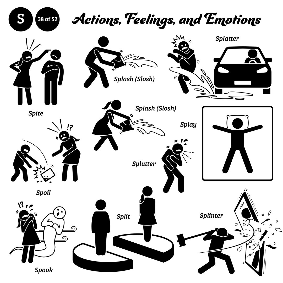 Stick Figures Man People Stickman Silhouette Action Verbs S Vector SVG ...