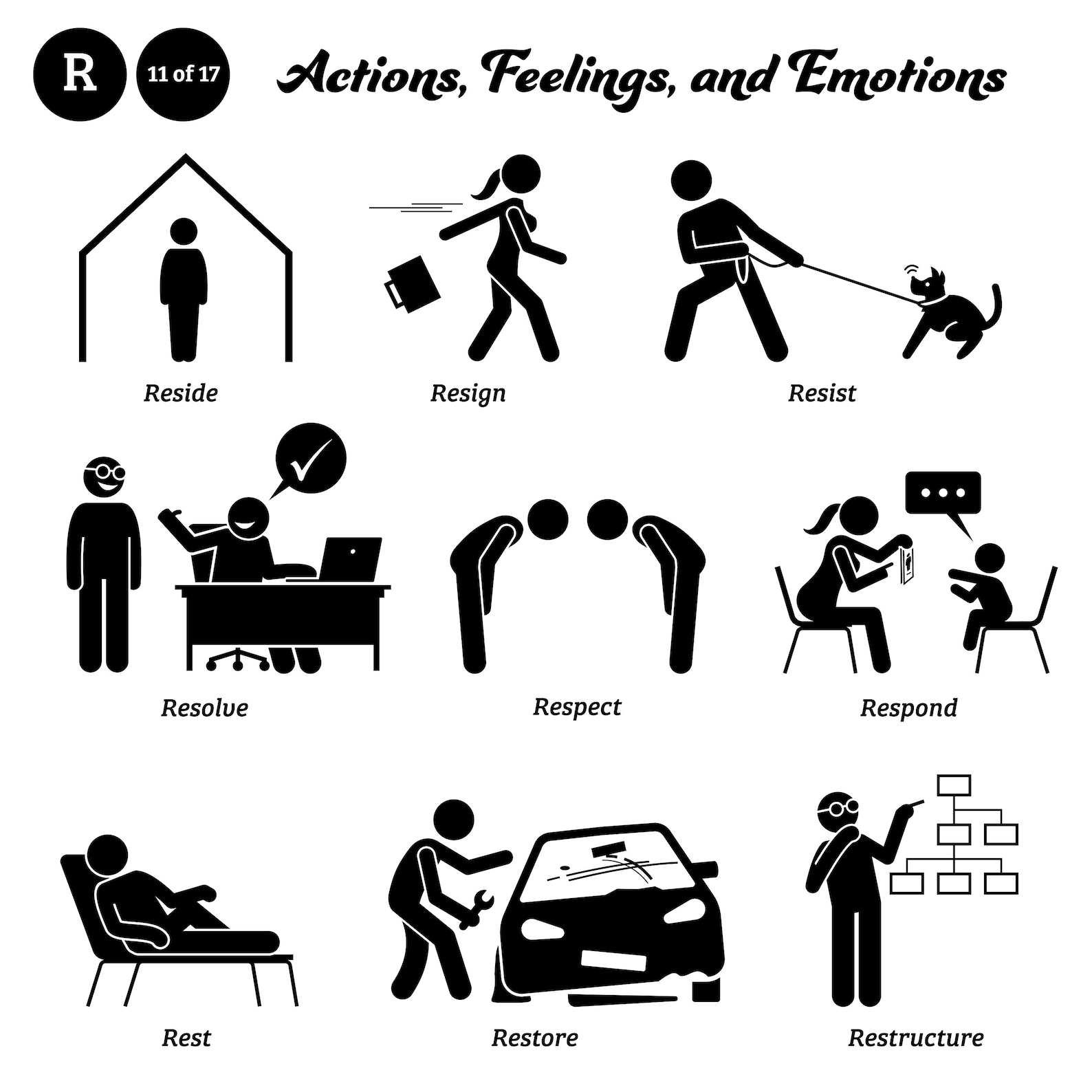 Stick Figures Man People Stickman Silhouette Action Verbs R Vector SVG ...