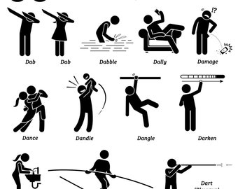 Stick Figures Man People Stickman Silhouette Action Verbs D Vector SVG ...