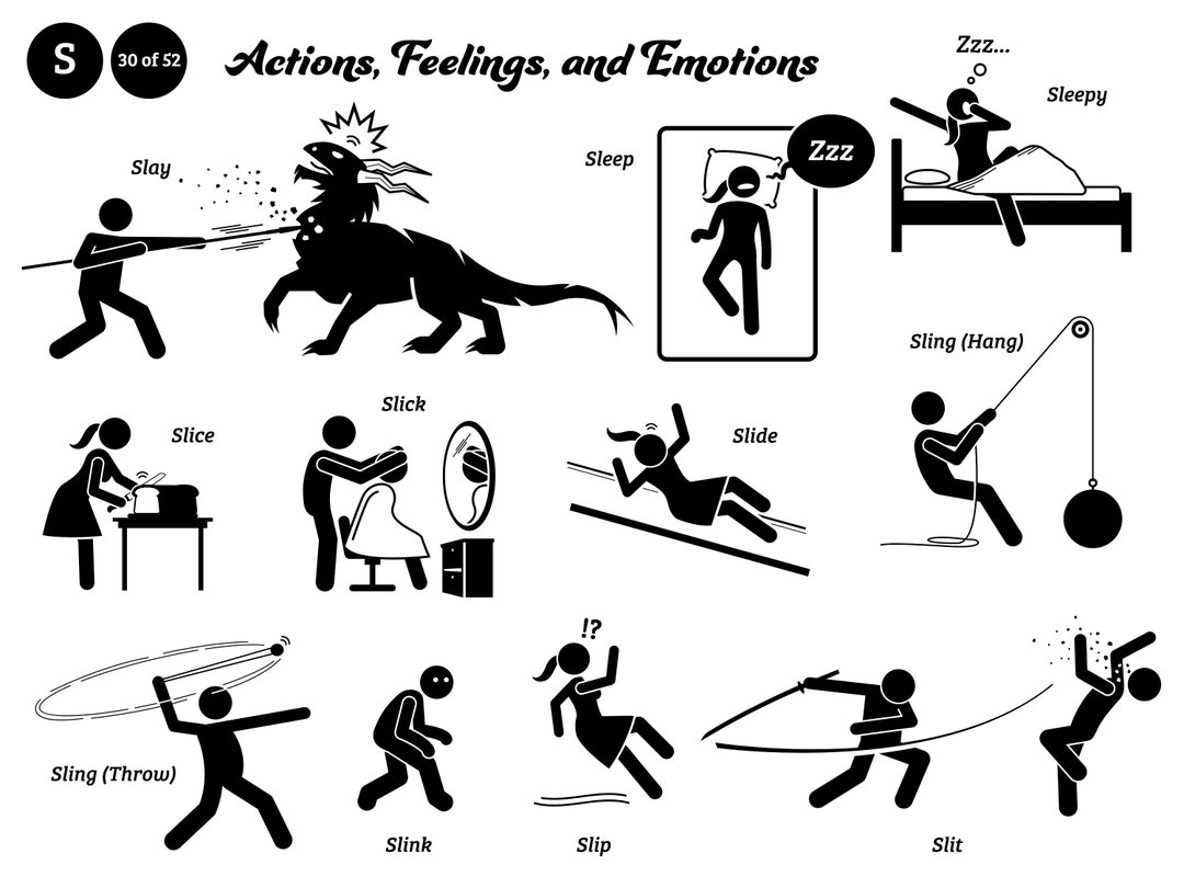 Stick Figures Man People Stickman Silhouette Action Verbs S Vector SVG ...