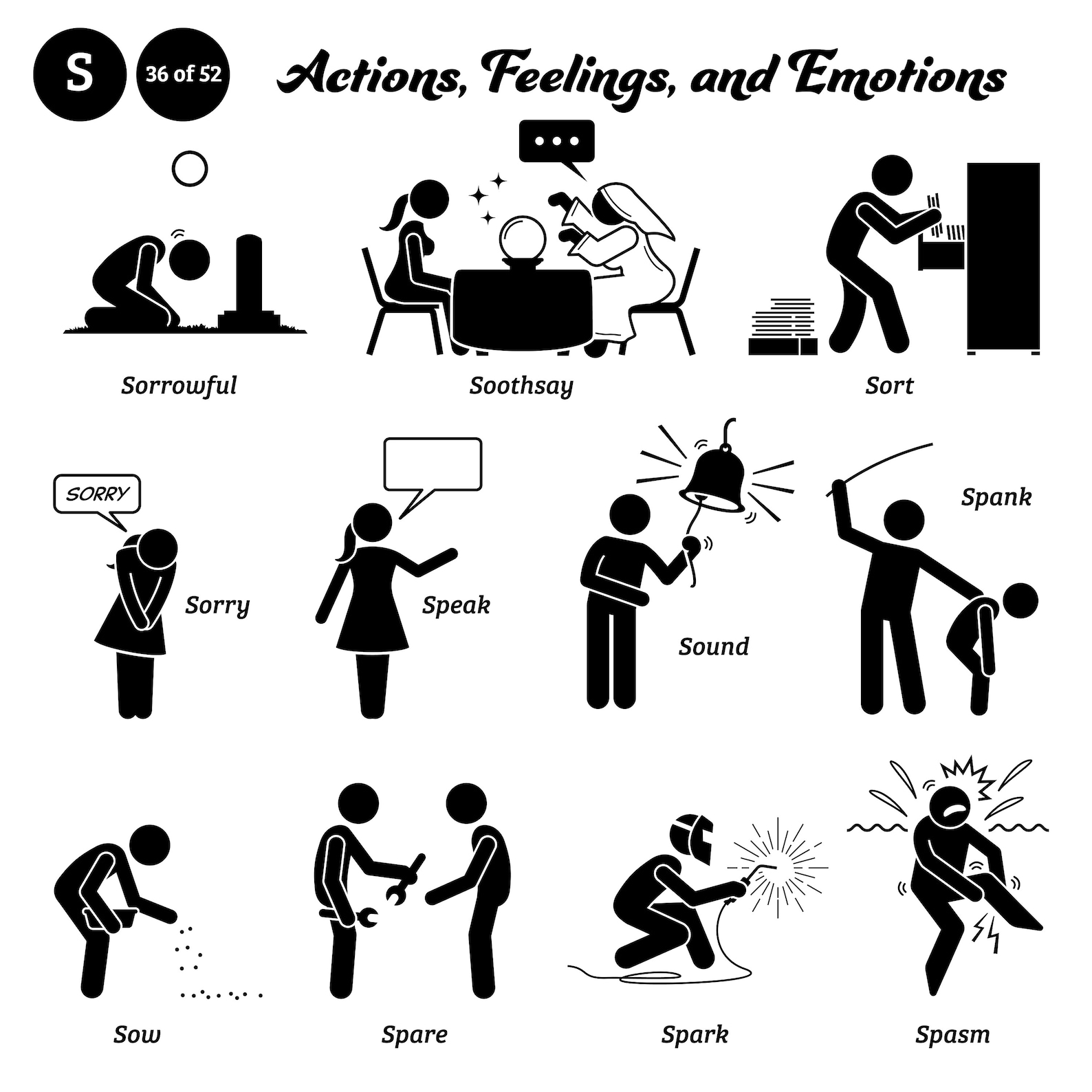 Stick Figures Man People Stickman Silhouette Action Verbs S Vector SVG ...