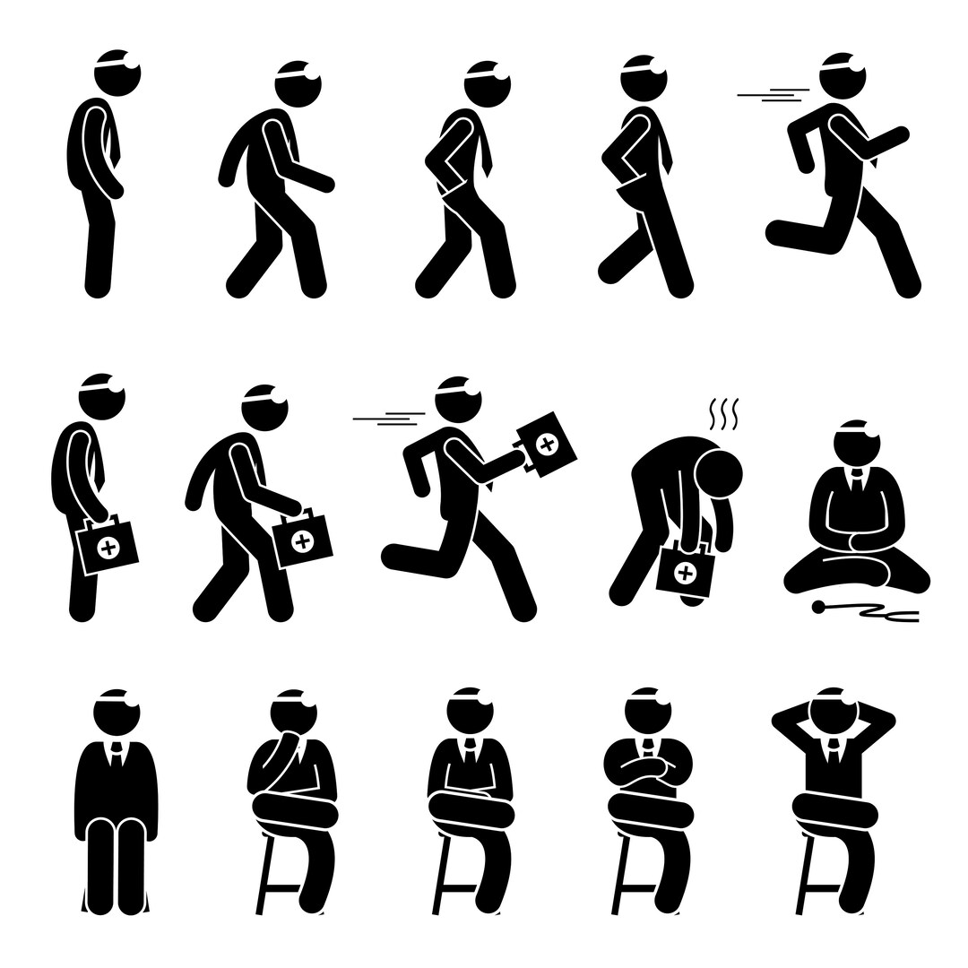 Doctor Movements and Actions Standing Walking Running Sitting First Aid ...