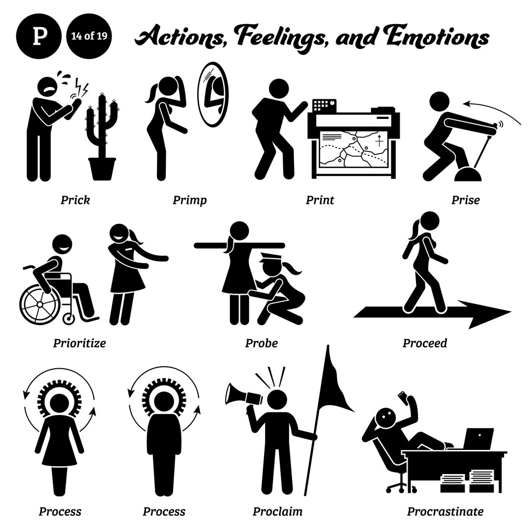 Stick Figures Man People Stickman Silhouette Action Verbs P Vector SVG ...