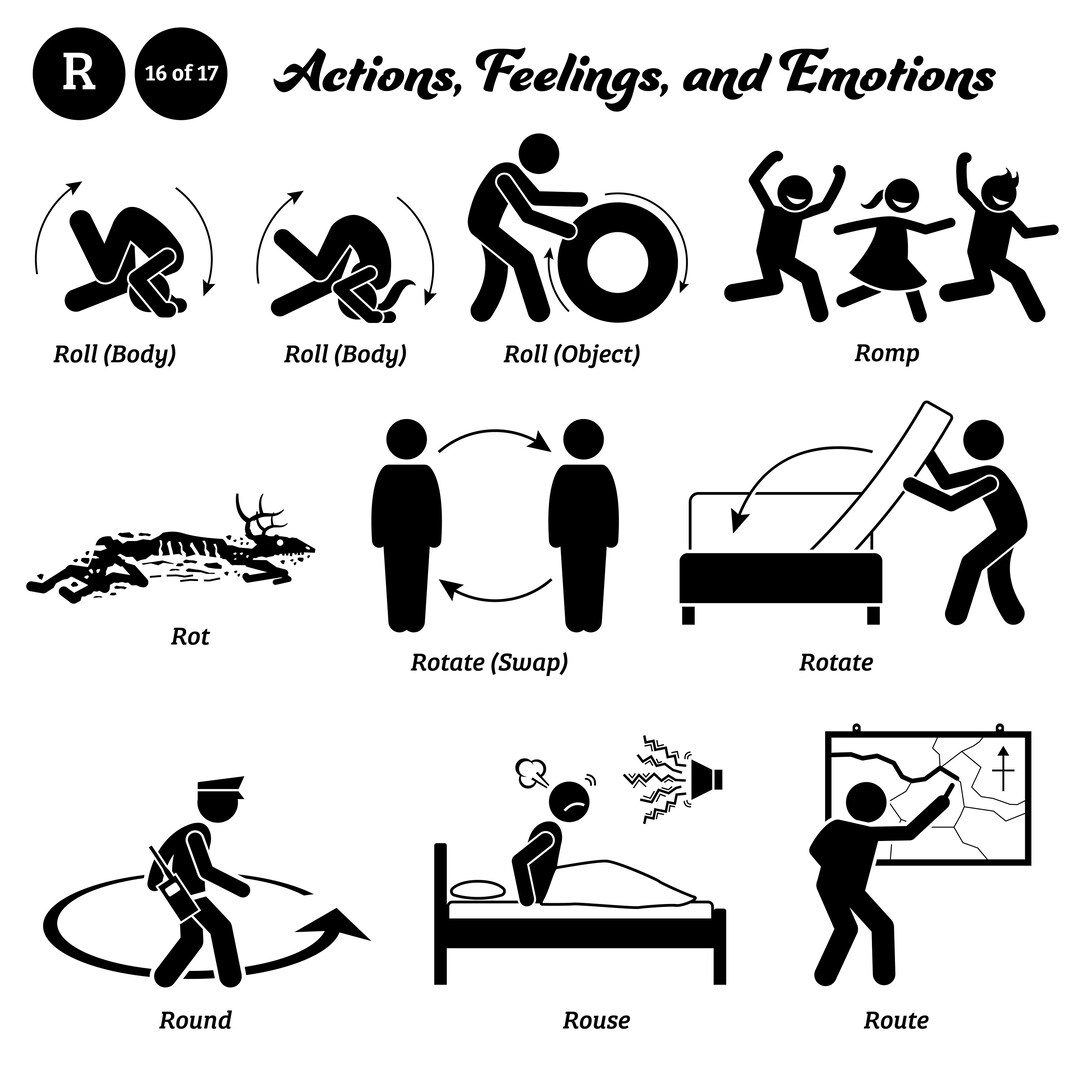 Stick Figures Man People Stickman Silhouette Action Verbs R Vector SVG ...