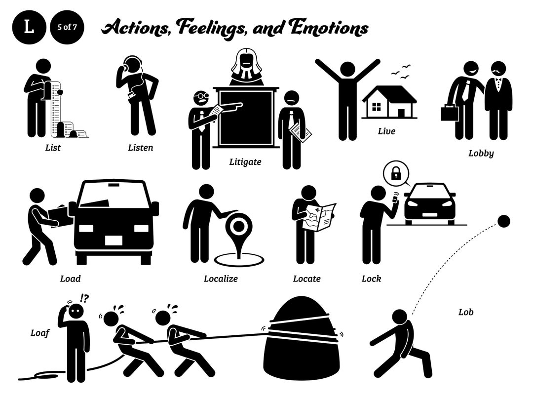 Stick Figures Man People Stickman Silhouette Action Verbs L Vector SVG ...