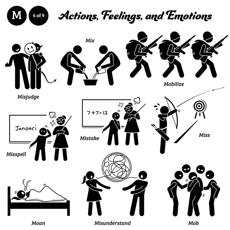 Stick Figures Man People Stickman Silhouette Action Verbs M Vector SVG ...