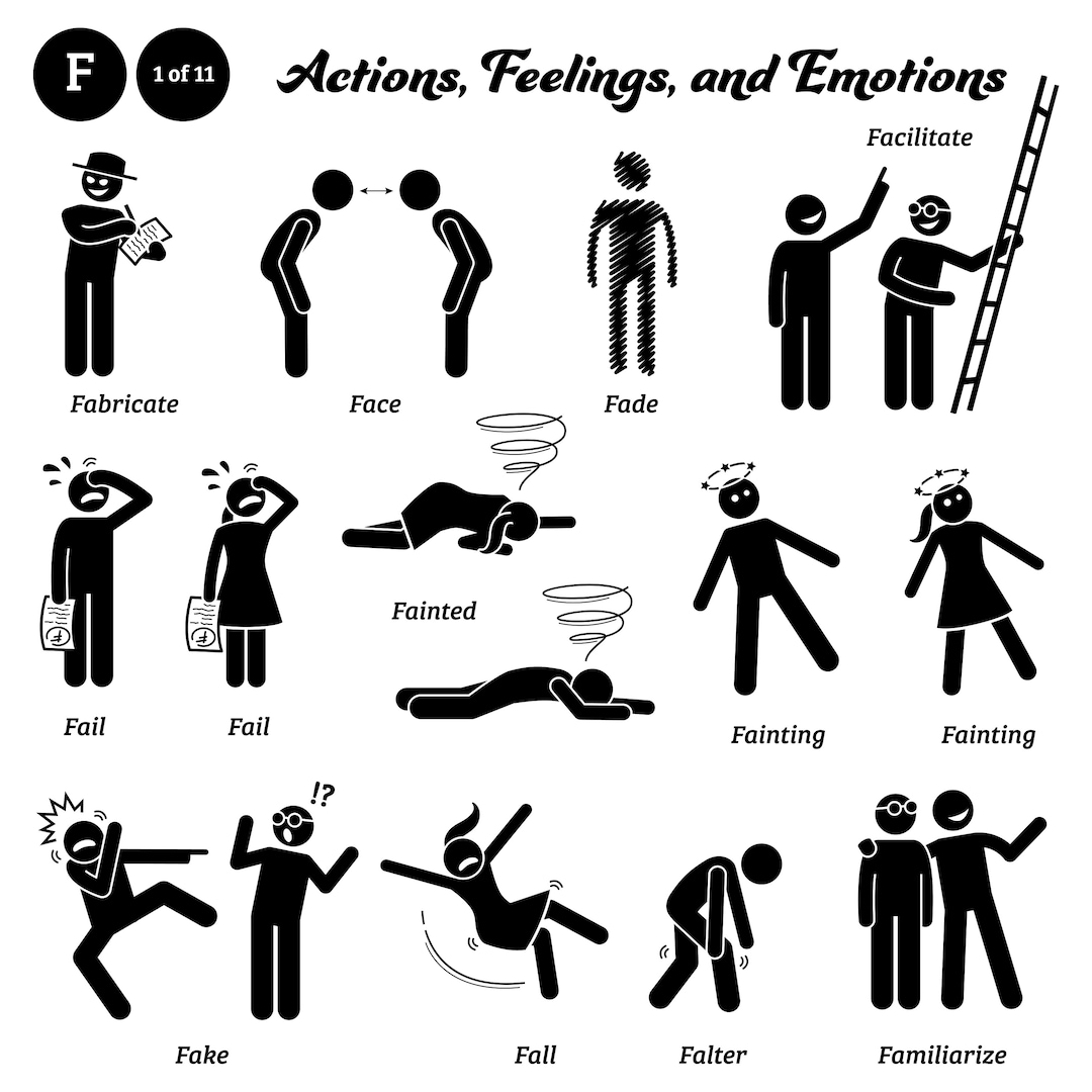 Stick Figures Man People Stickman Silhouette Action Verbs F Vector SVG ...