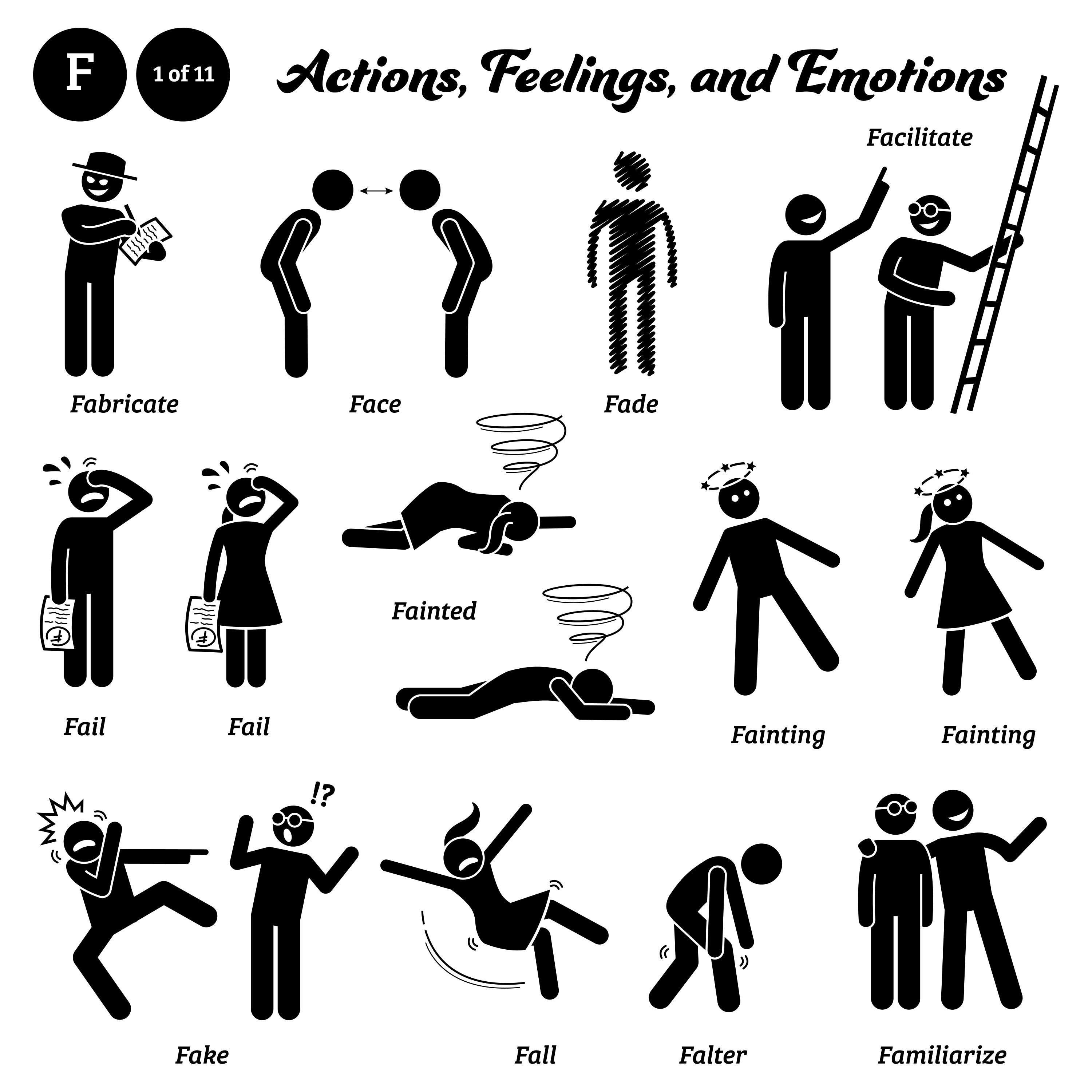 Stick Figures Man People Stickman Silhouette Action Verbs F Vector SVG ...