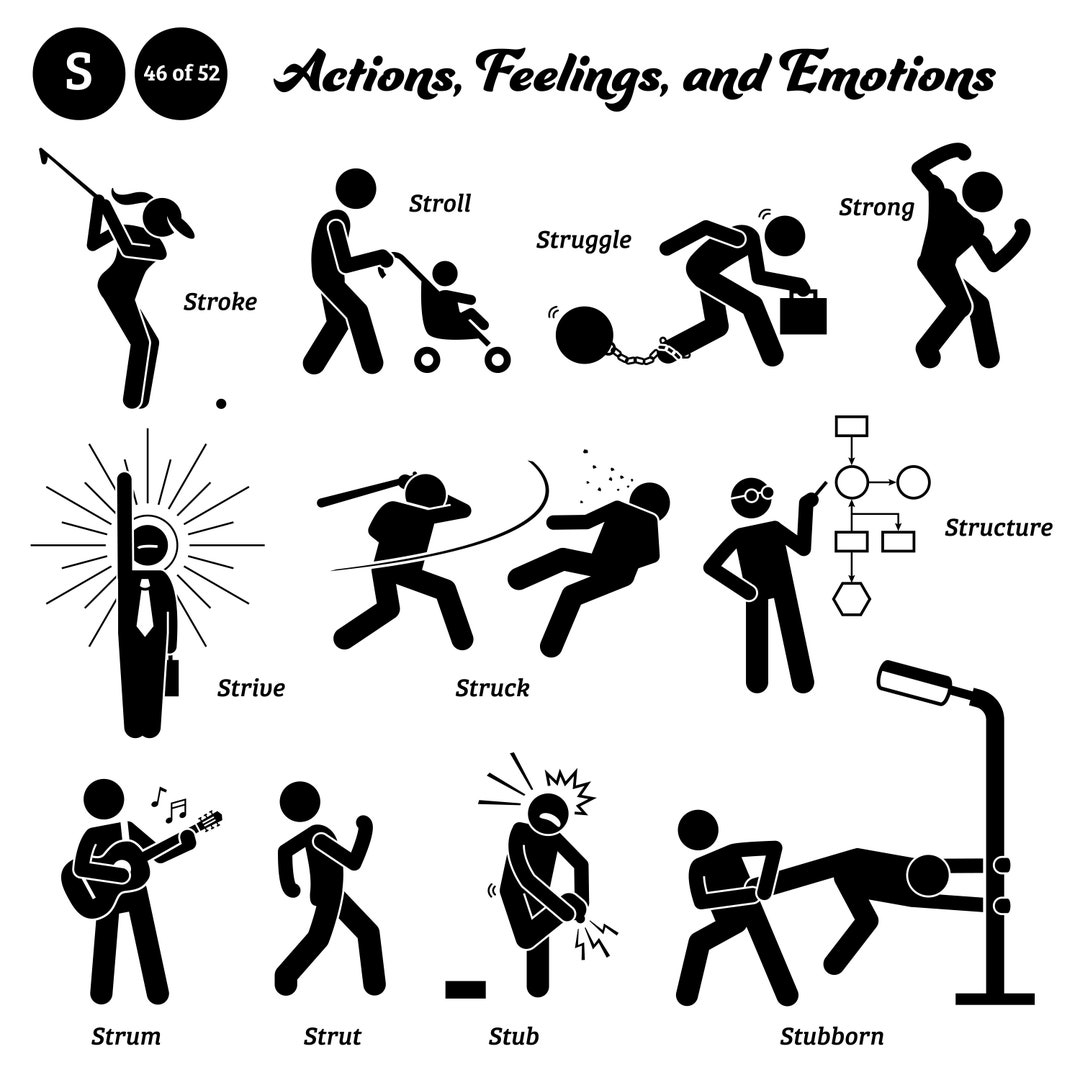Stick Figures Man People Stickman Silhouette Action Verbs S Vector SVG ...