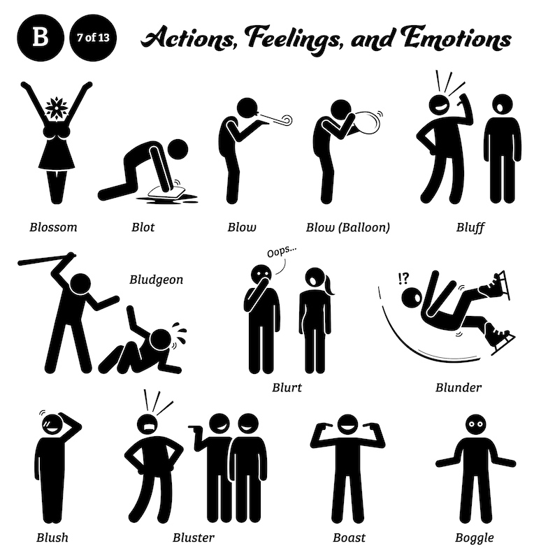 Stick Figures Man People Stickman Silhouette Action Verbs B Vector SVG ...