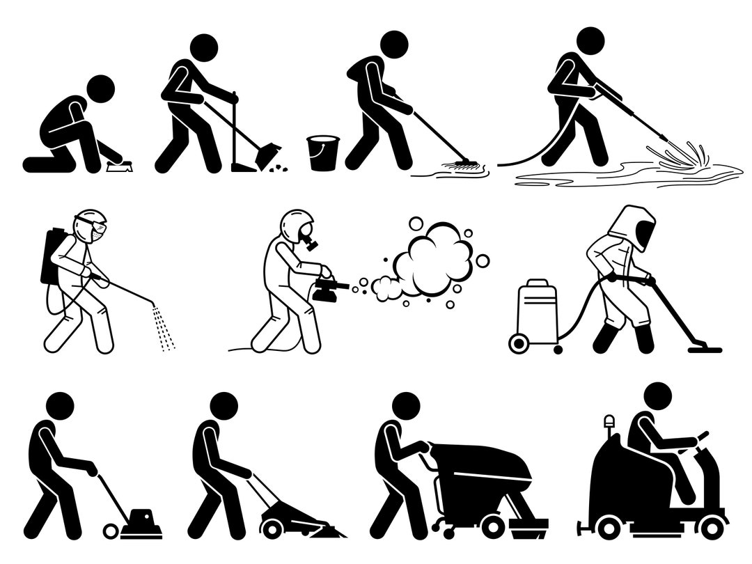 Commercial Industrial Cleaning Services Worker Equipment Sweep Clean ...