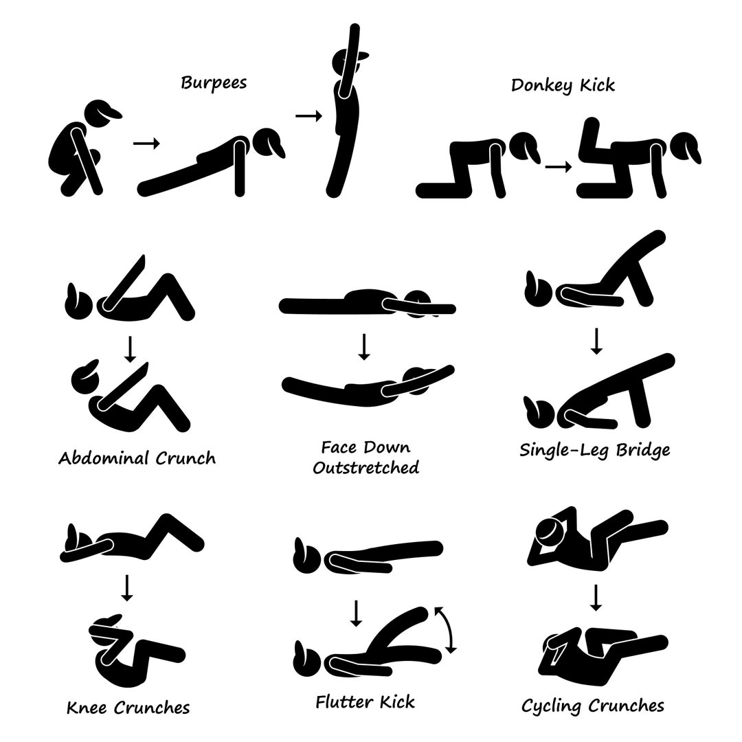 Body Workout Exercise Fitness Training Burpee Donkey Kick Abdominal ...