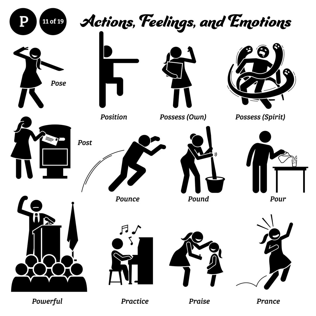 Stick Figures Man People Stickman Silhouette Action Verbs P Vector SVG ...