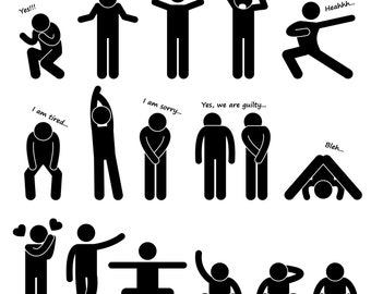 Stick Figure Stickman Stick Man People Person Poses Postures Emotions ...