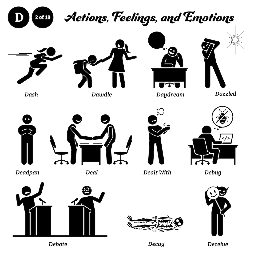 Stick Figures Man People Stickman Silhouette Action Verbs D Vector SVG ...