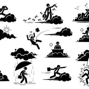 Business Businessman Working Cloud Sky Flying Throw Money Resting ...