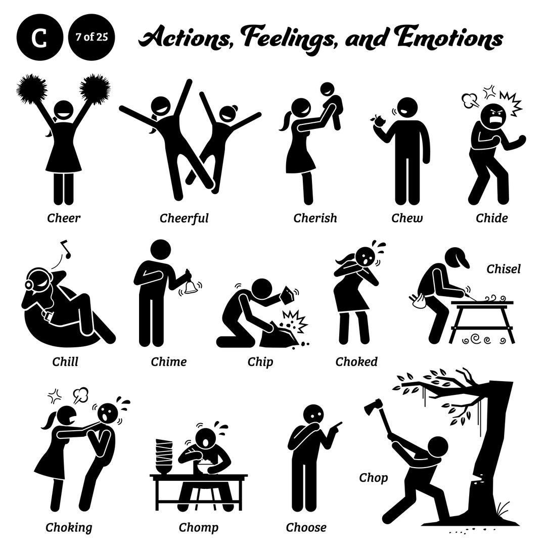 Stick Figures Man People Stickman Silhouette Action Verbs C Vector SVG ...