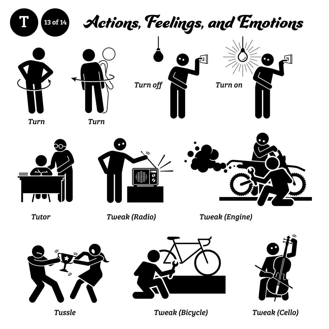 Stick Figures Man People Stickman Silhouette Action Verbs T Vector SVG ...