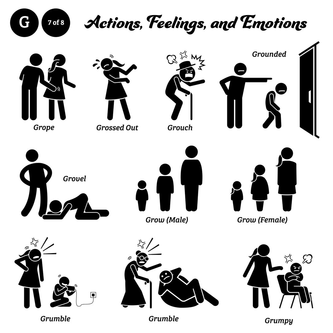 Stick Figures Man People Stickman Silhouette Action Verbs G Vector SVG ...