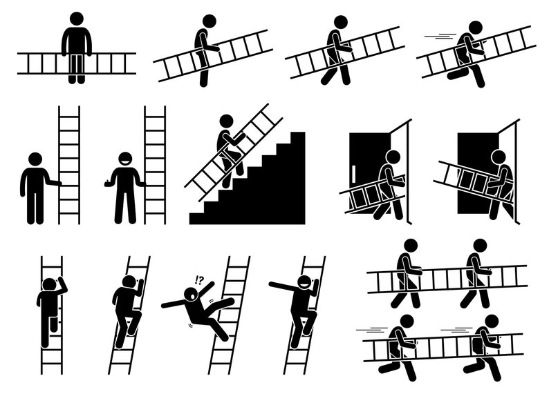 Man People Person Ladder Hold Carry Take Walk Run Climbing up Down Go ...