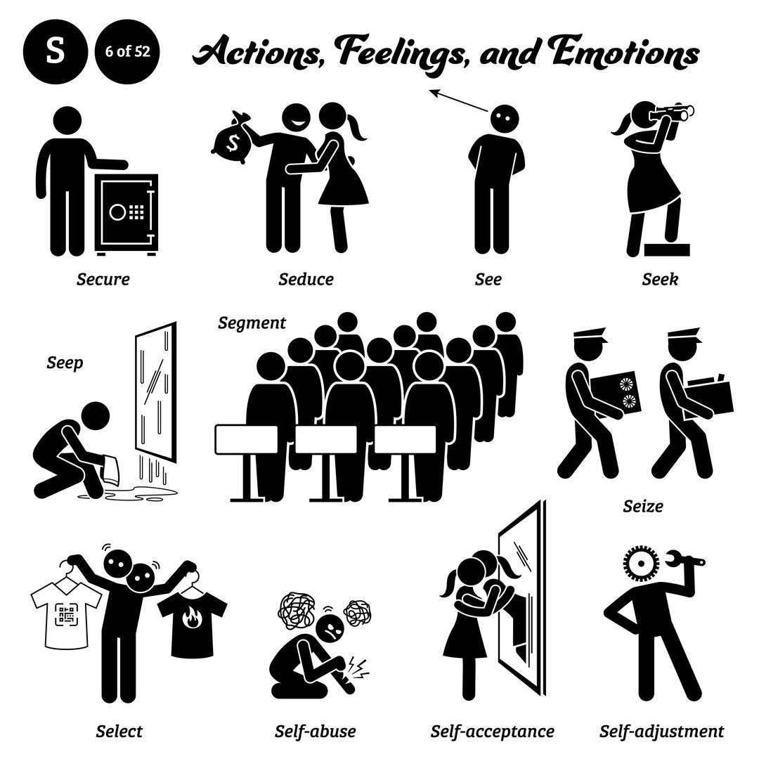 Stick Figures Man People Stickman Silhouette Action Verbs S Vector SVG ...