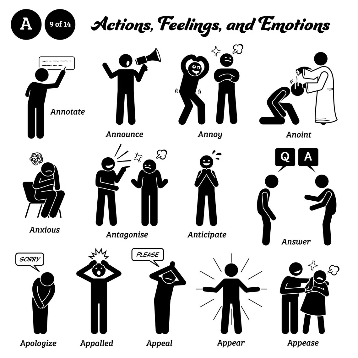 Stick Figures Man People Stickman Silhouette Action Verbs A Vector SVG ...