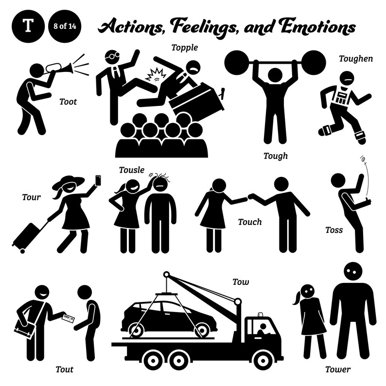 Stick Figures Man People Stickman Silhouette Action Verbs T Vector SVG ...