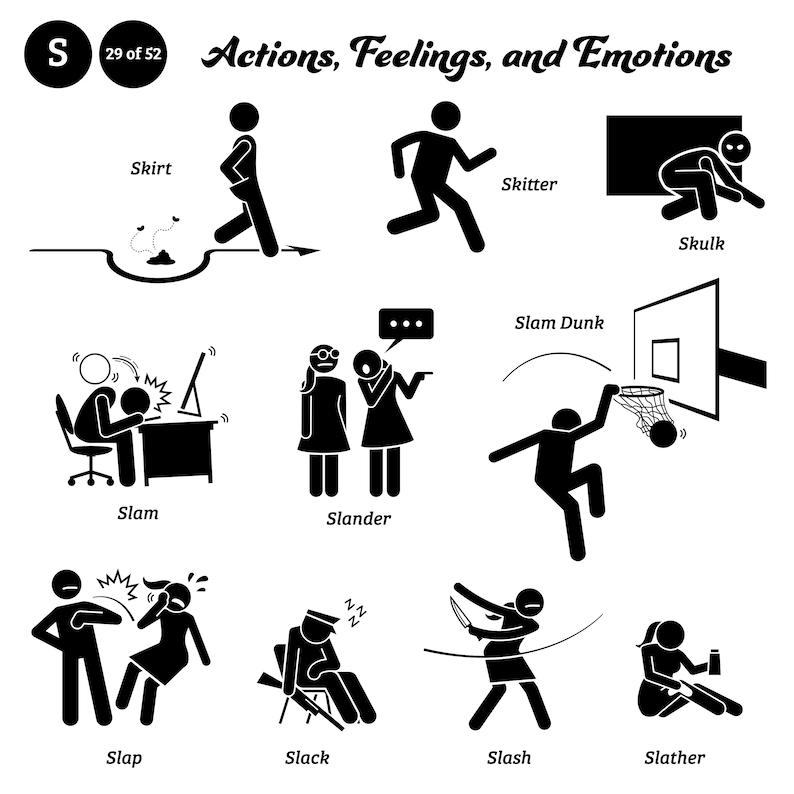 Stick Figures Man People Stickman Silhouette Action Verbs S Vector SVG ...