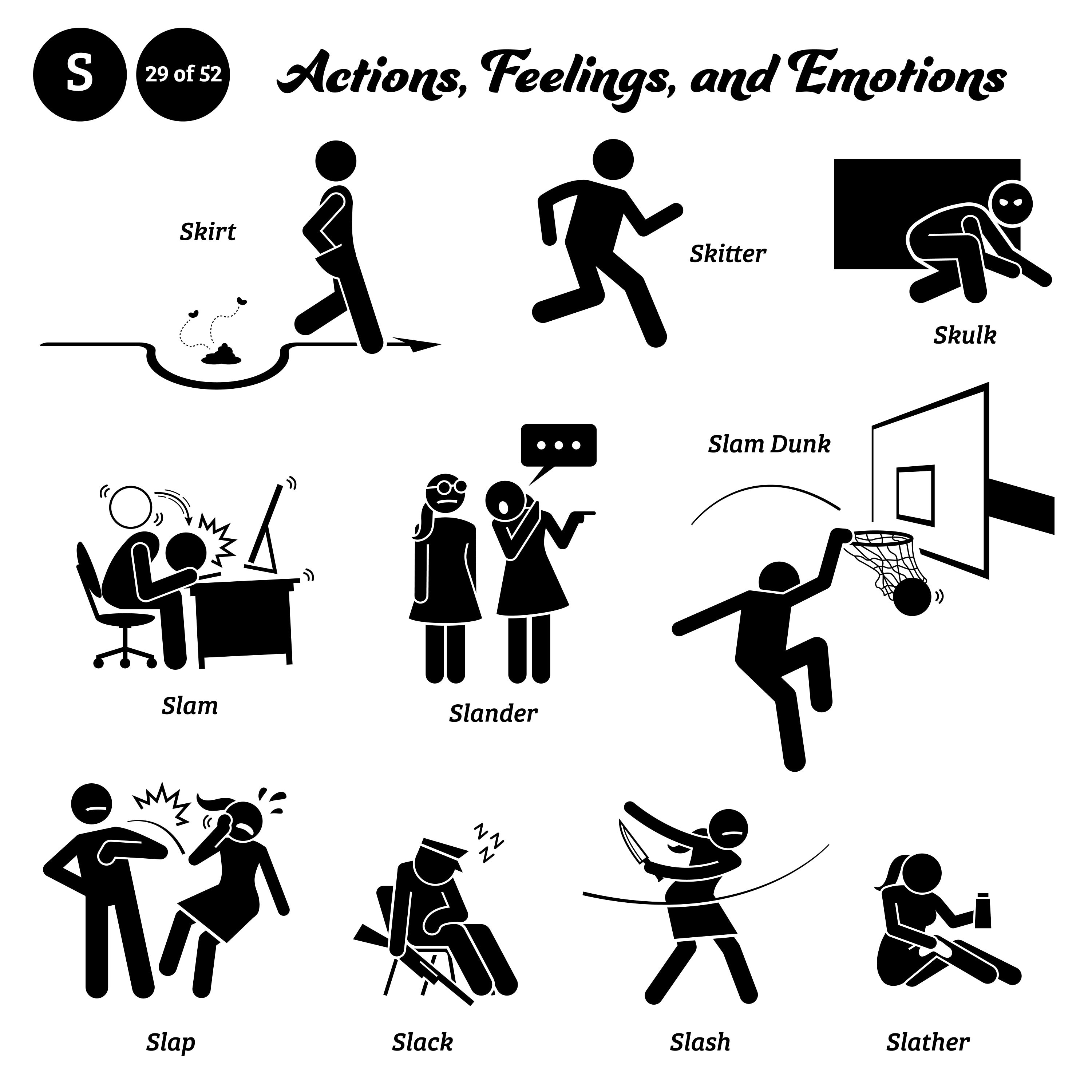 Stick Figures Man People Stickman Silhouette Action Verbs S Vector SVG ...