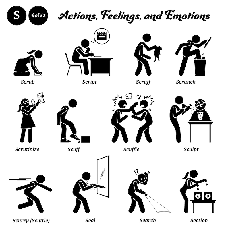 Stick Figures Man People Stickman Silhouette Action Verbs S Vector SVG ...