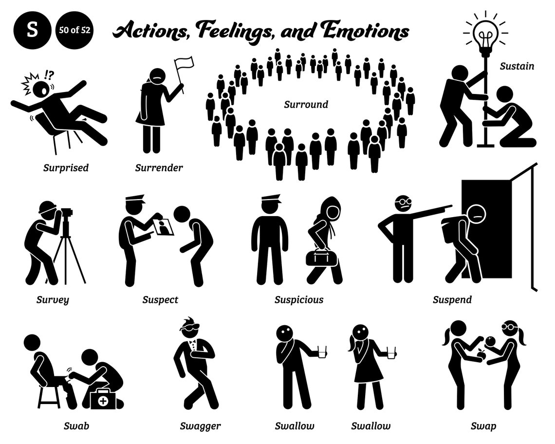 Stick Figures Man People Stickman Silhouette Action Verbs S - Etsy