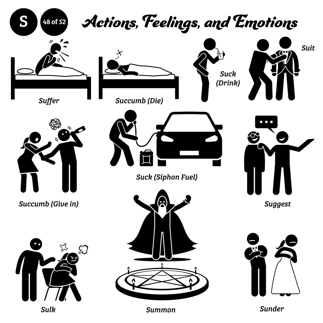 Stick Figures Man People Stickman Silhouette Action Verbs S Vector SVG ...