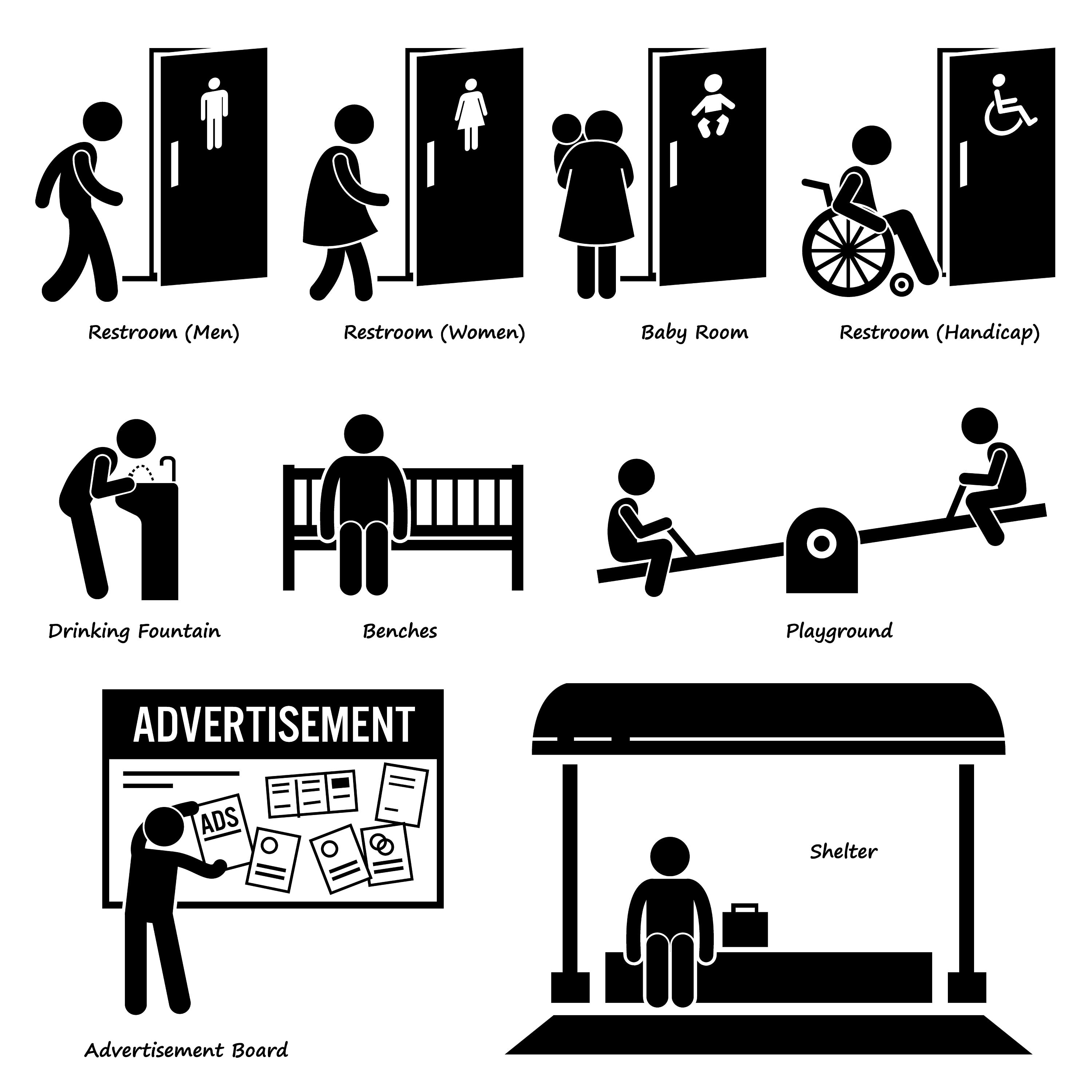 Public Amenities Facilities Toilet Restroom Baby Room Drinking Fountain ...