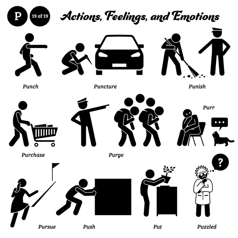 Stick Figures Man People Stickman Silhouette Action Verbs P Vector SVG ...