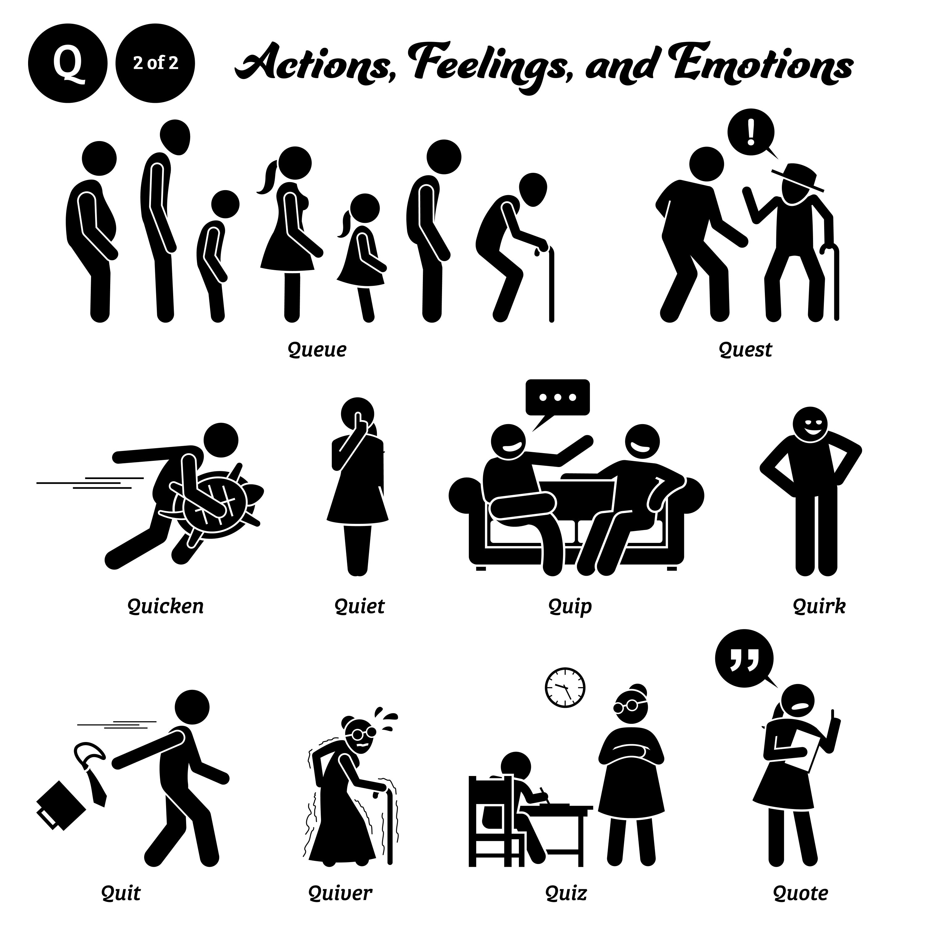 Stick Figures Man People Stickman Silhouette Action Verbs Q Vector SVG ...