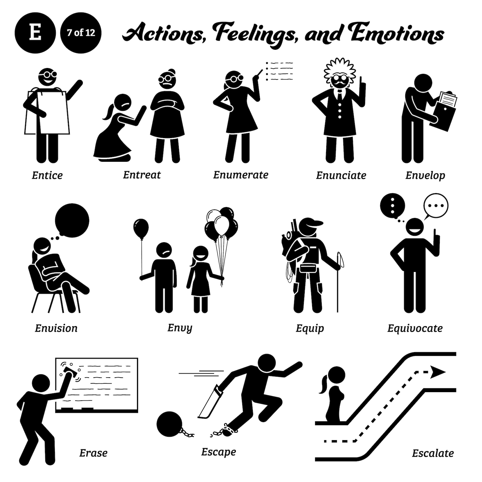 Stick Figures Man People Stickman Silhouette Action Verbs E Vector SVG ...