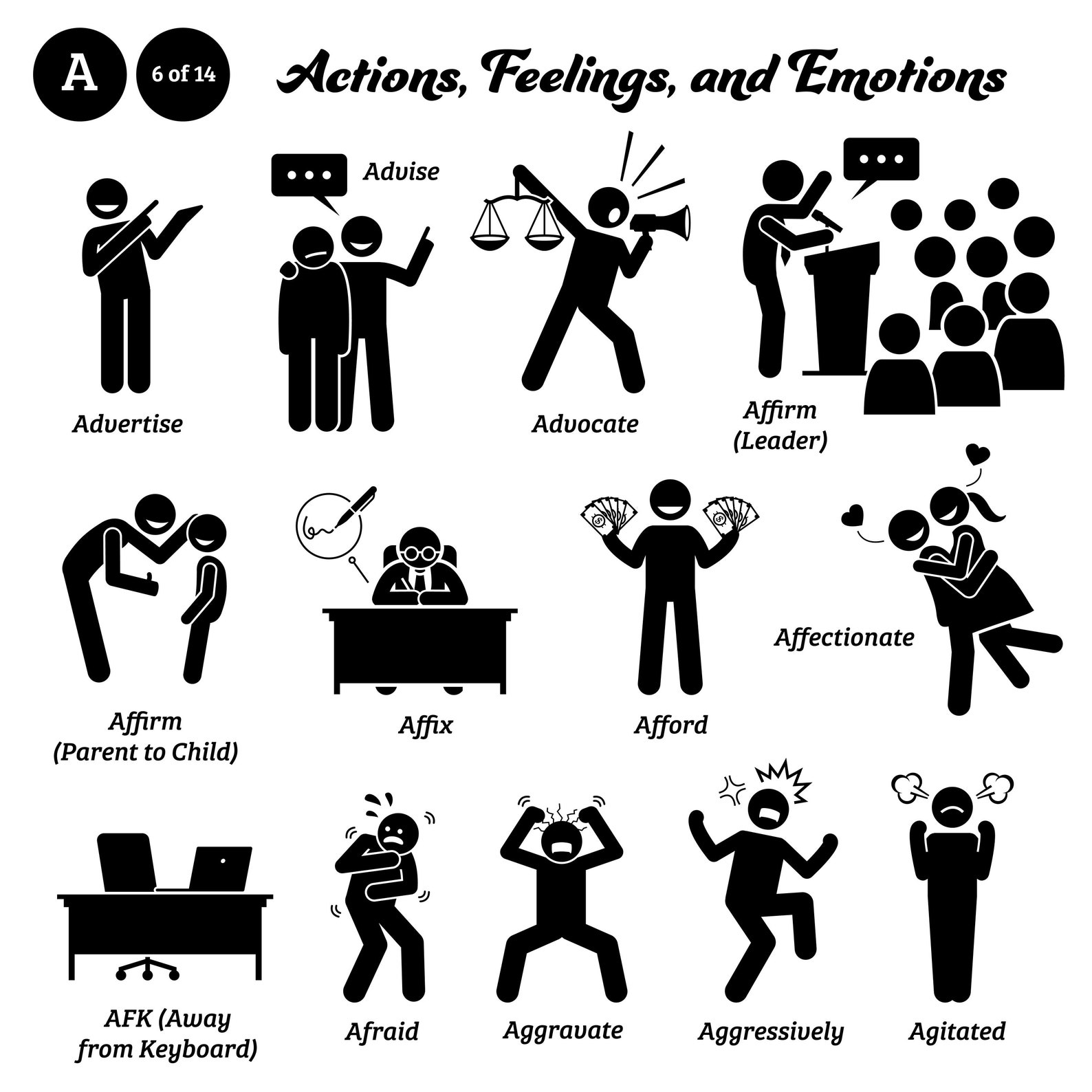 Stick Figures Man People Stickman Silhouette Action Verbs A Vector SVG ...