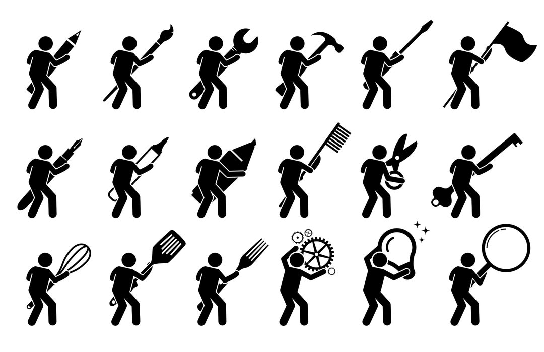 Stick Figure Stick Man People Person Hold Using Tools Equipment Writing ...