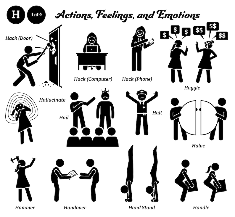 Stick Figures Man People Stickman Silhouette Action Verbs H Vector SVG ...